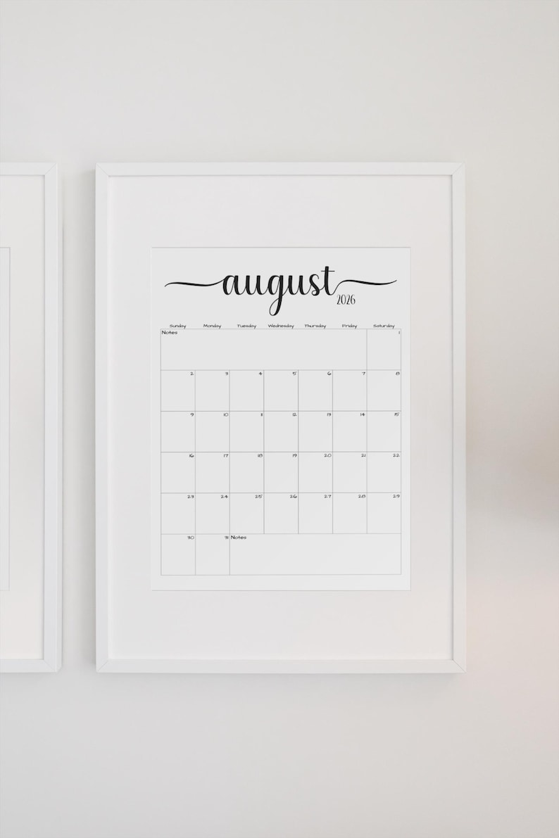 August 2026 Calendar | Fillable Simple Script (PDF, PNG, JPG) - Etsy