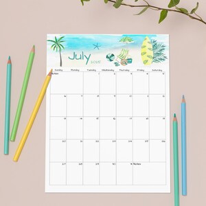 Fillable/editable July Calendar | July 2025 Printable Calendar | Beach ...