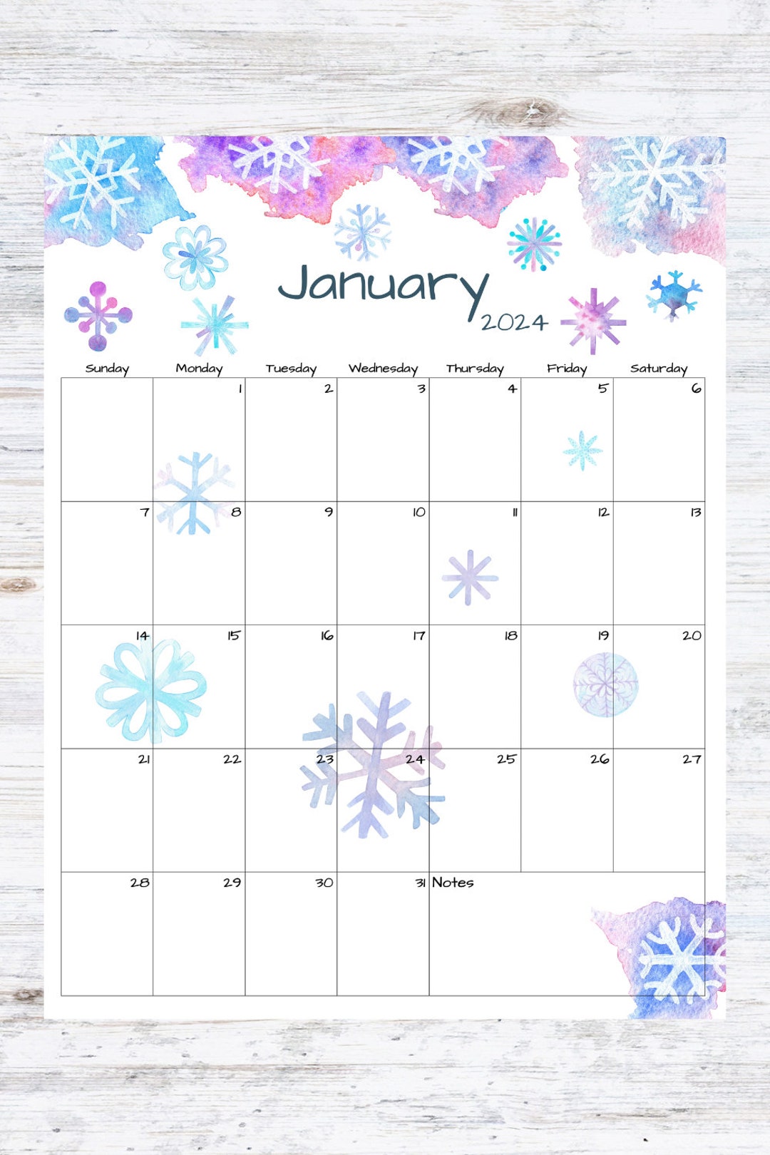 Fillable/editable January Calendar January 2024 Calendar Winter Snow ...