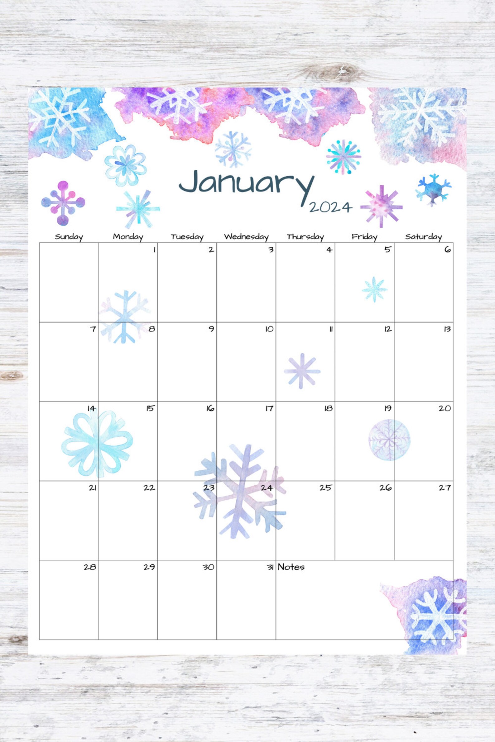 Fillable/editable January Calendar January 2024 Calendar Winter Snow ...