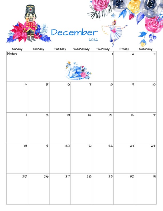 December Christmas Calendar 2022 Printable