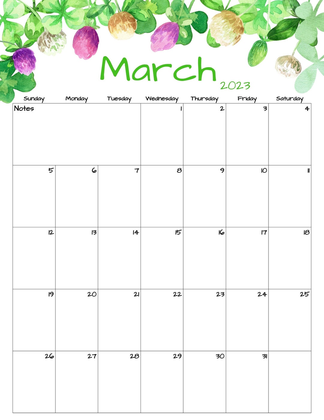 Fillable/editable March Calendar March 2023 Printable - Etsy