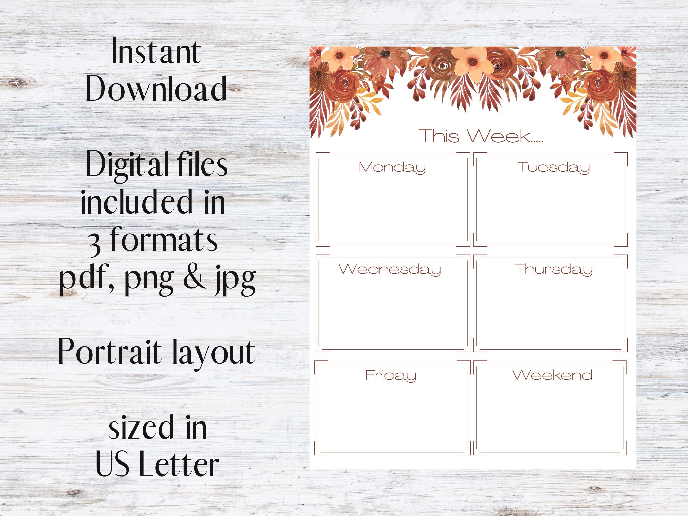 Weekly Planner Printable Weekly Calendar Weekly Schedule - Etsy