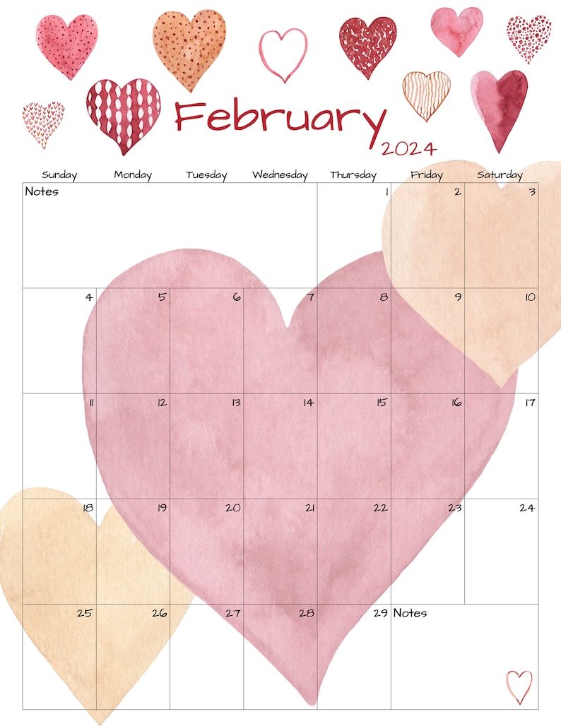 Fillable/editable February Calendar February 2024 Calendar Valentine ...