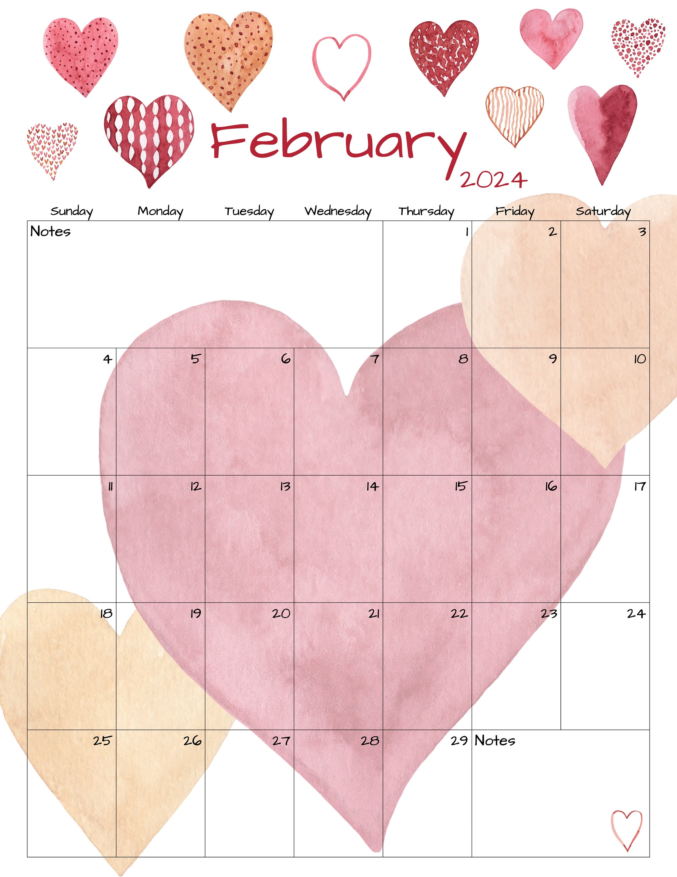 Fillable/editable February Calendar February 2024 Calendar Valentine ...