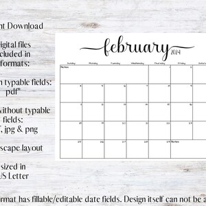Fillable/editable February Calendar February 2024 Calendar Simple ...