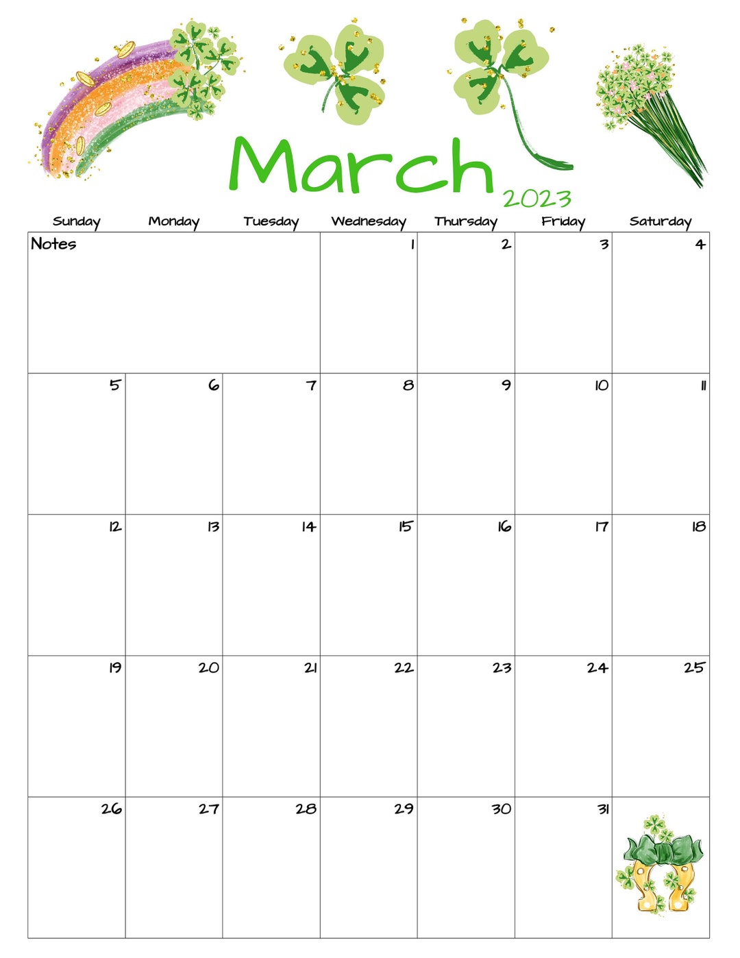 Fillable/editable March Calendar March 2023 Printable - Etsy