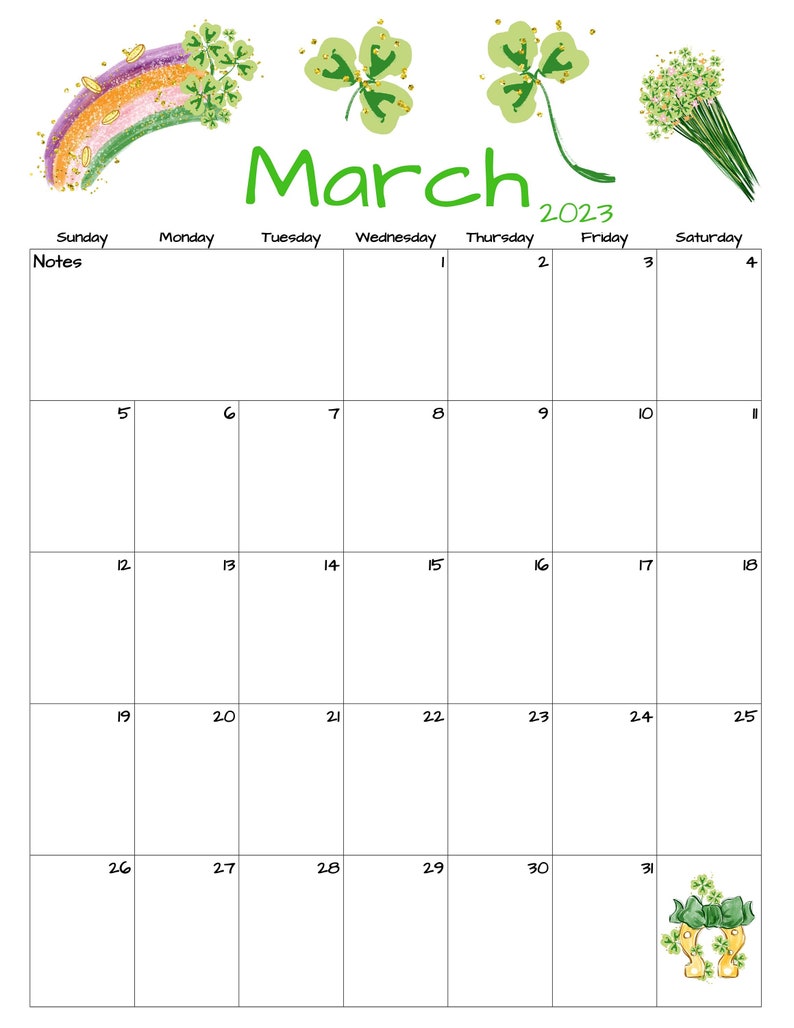 Fillable/editable March Calendar March 2023 Printable - Etsy