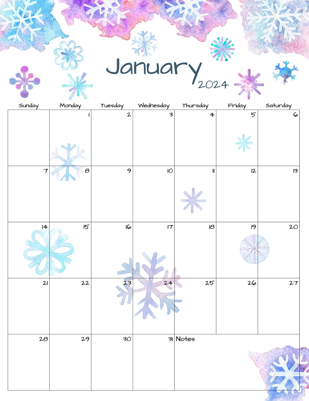 Fillable/editable January Calendar January 2024 Calendar - Etsy