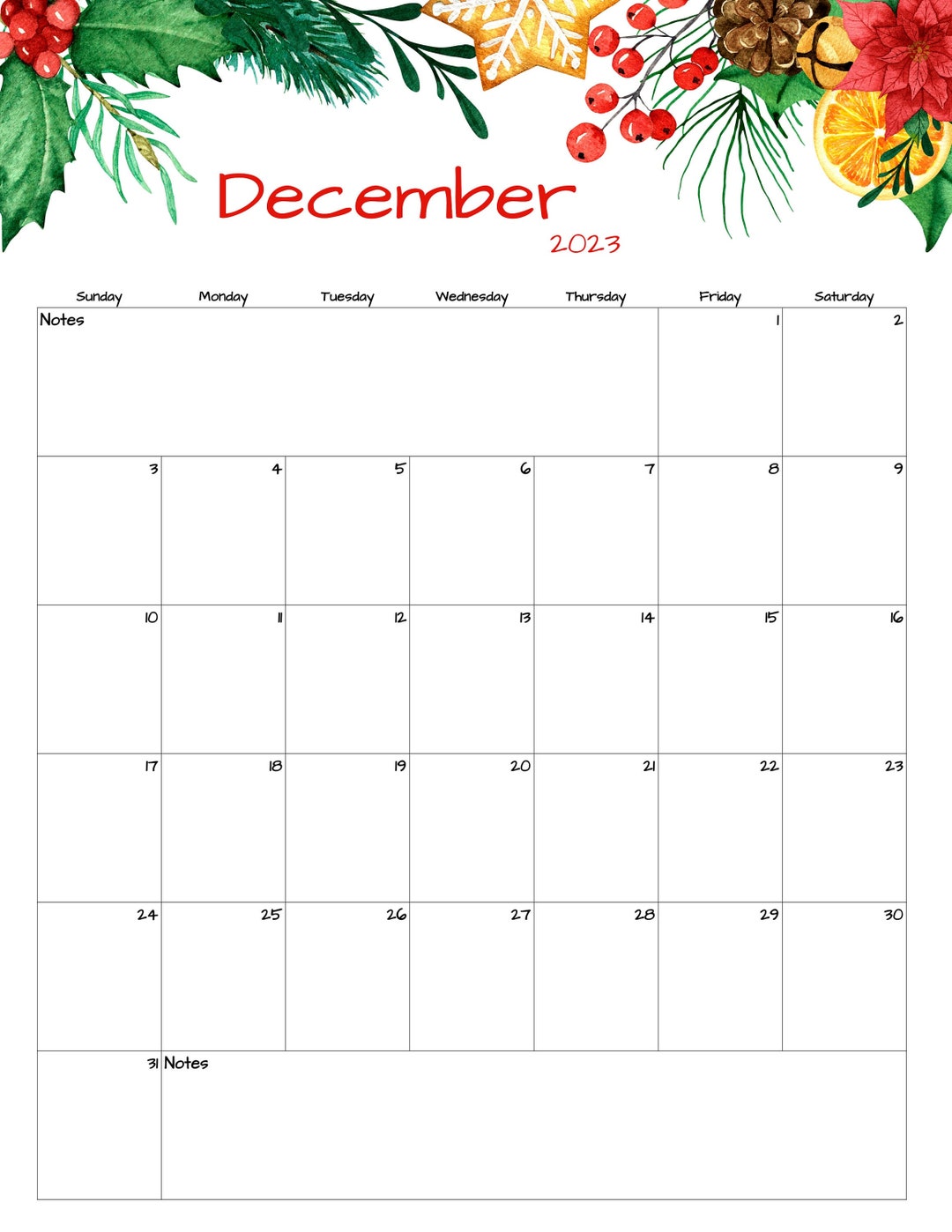 Fillable/editable December Calendar December 2023 Printable Calendar ...