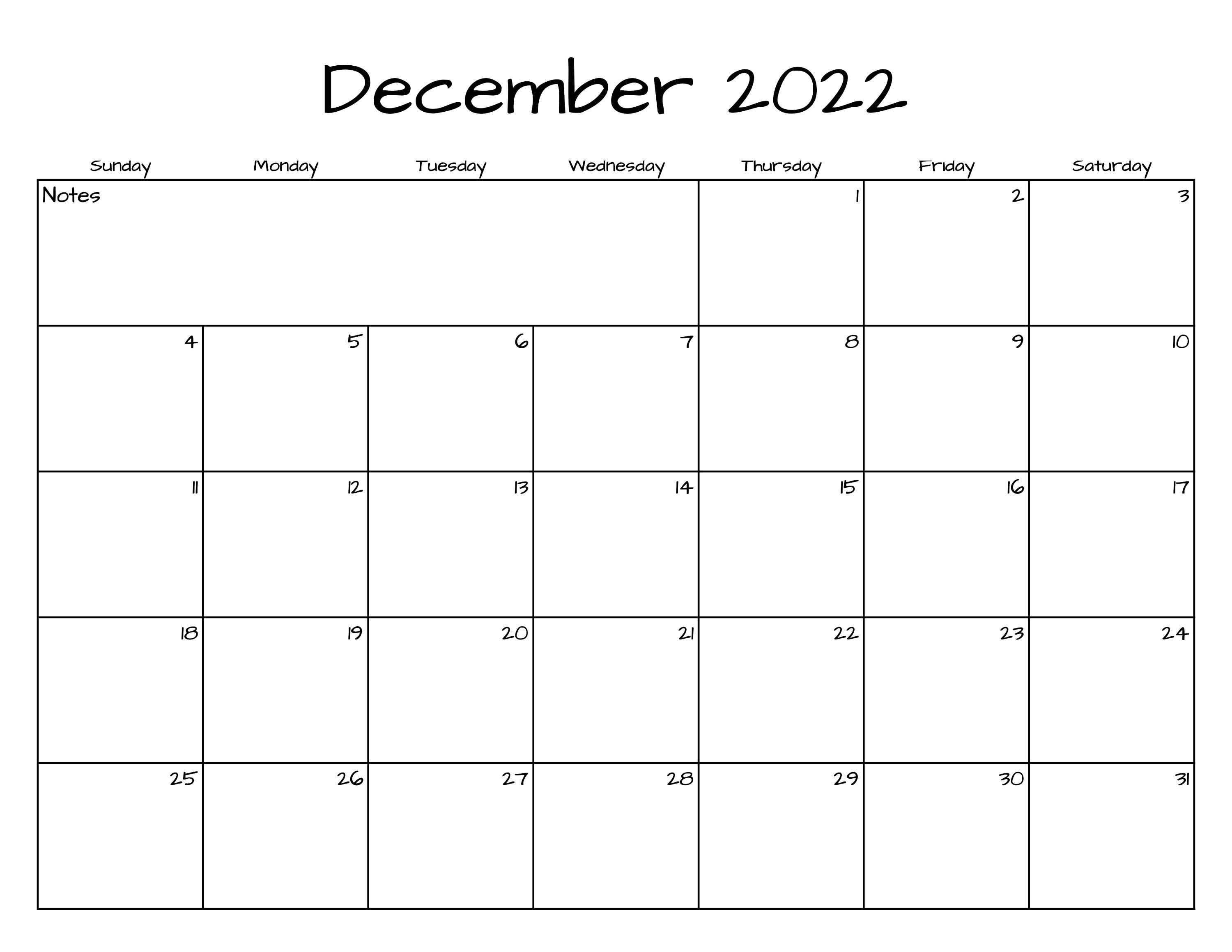 December 2022 Calendar Printable Pdf