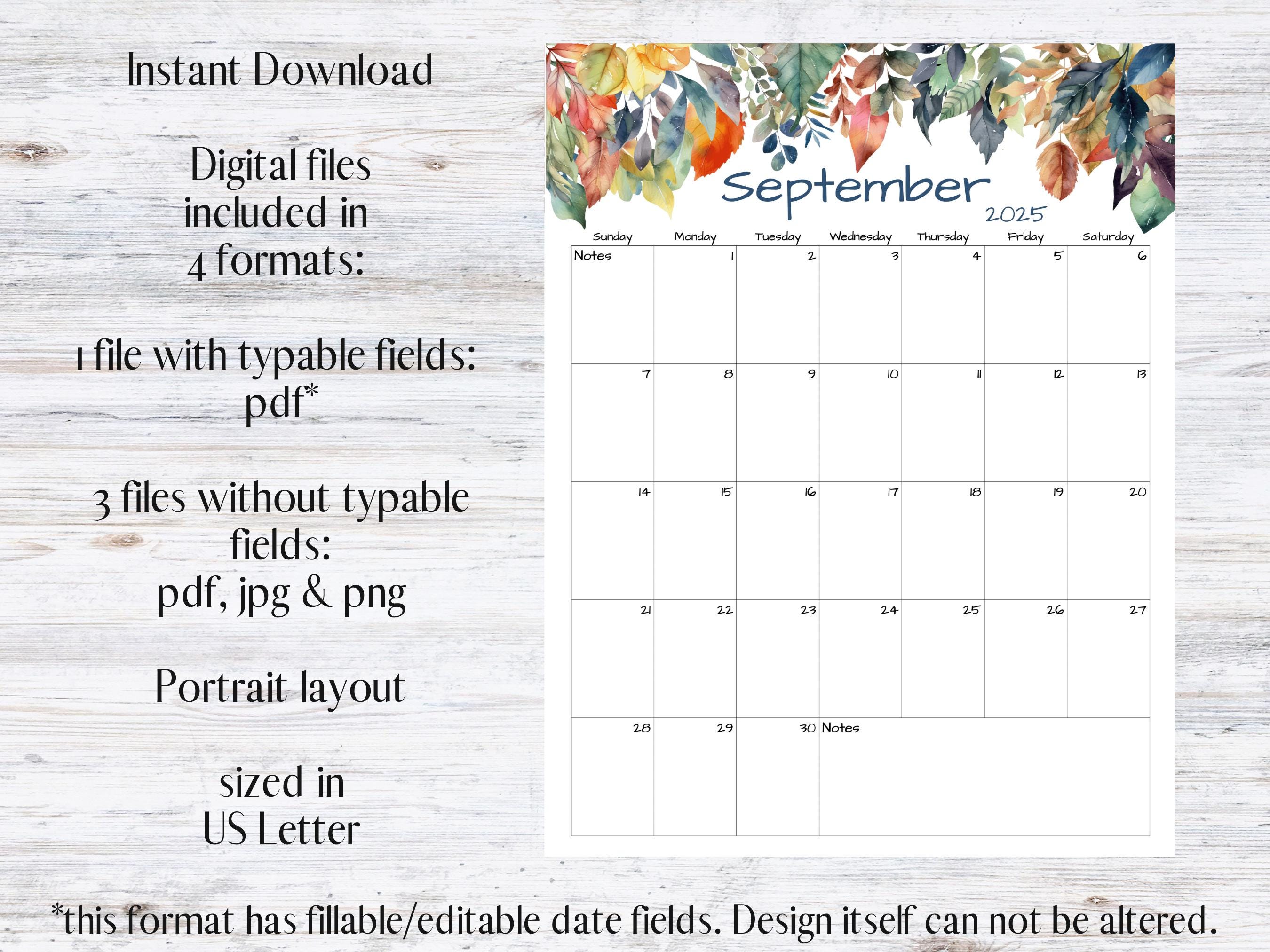Fillable/editable September Calendar | September 2025 Printable ...