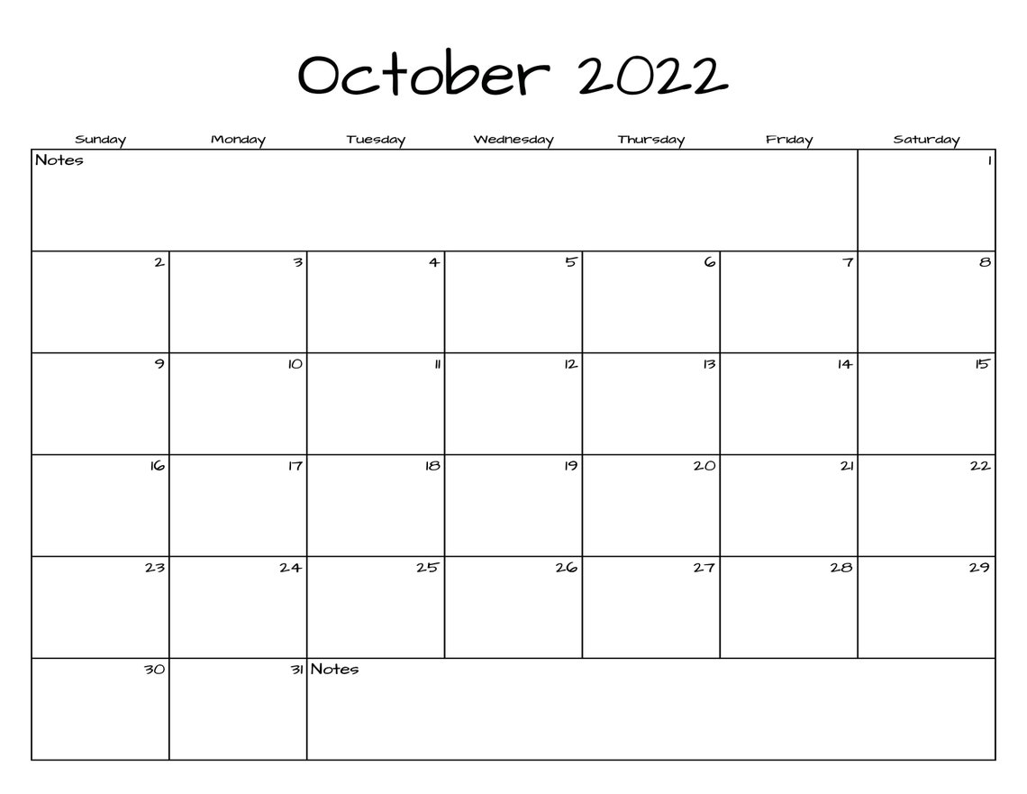 October Calendar october 2022 Printable Calendar Simple - Etsy