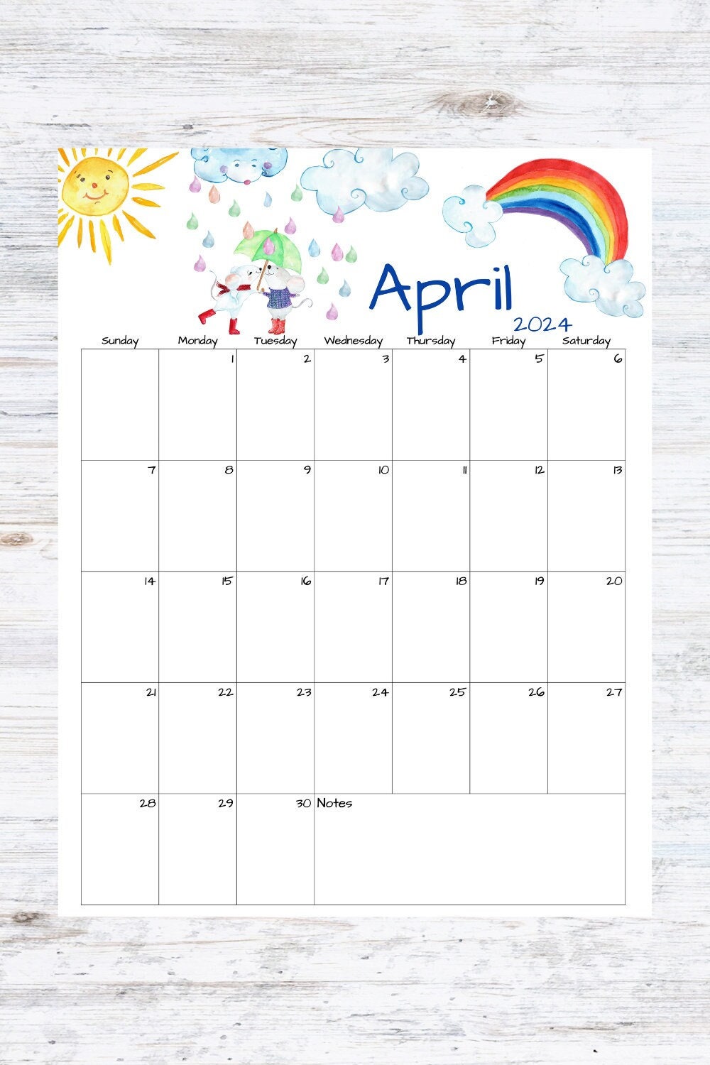 Fillable/editable April Calendar April 2024 Printable Calendar Spring ...