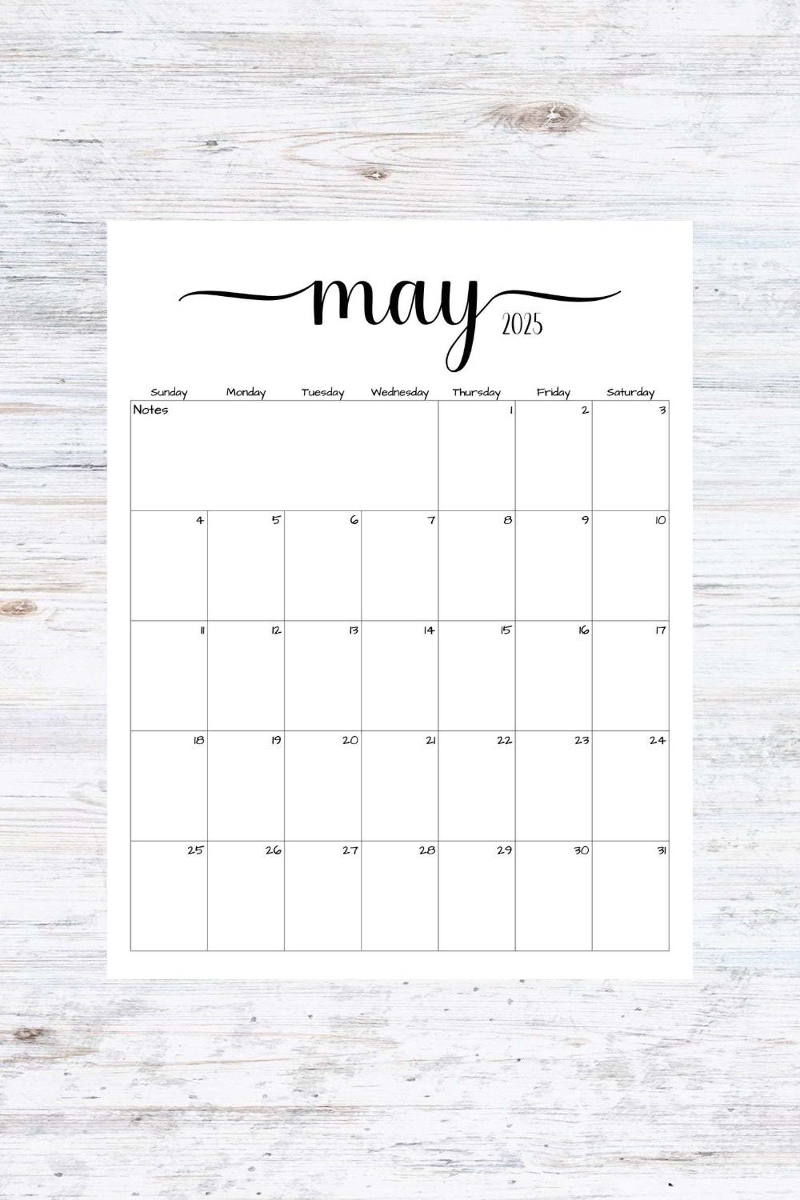 Fillable/editable May 2025 Calendar | May 2025 Calendar | Simple Script ...