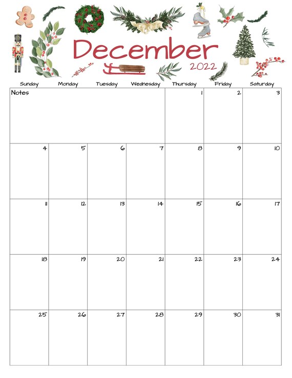 December 2022 Calendar Editable