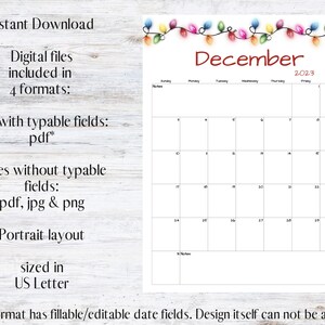 Fillable/editable December Calendar December 2023 Printable Calendar ...