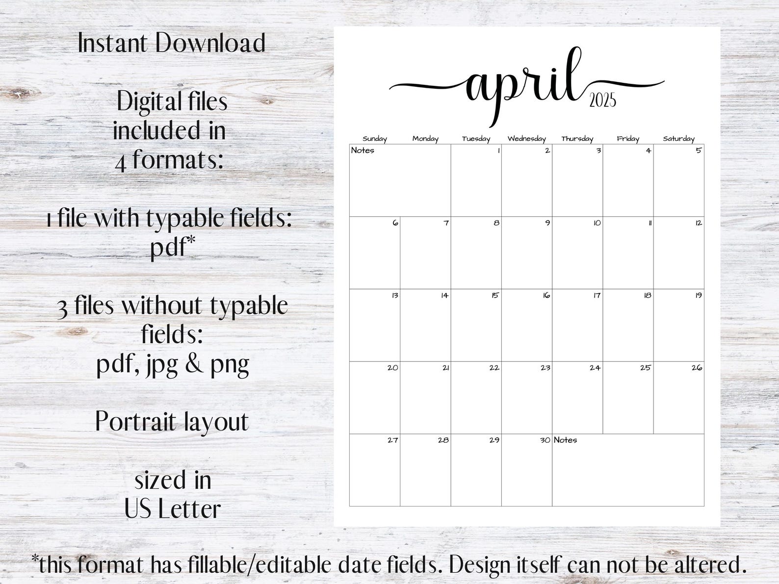 Fillable/editable April 2025 Calendar | April 2025 Calendar | Simple ...