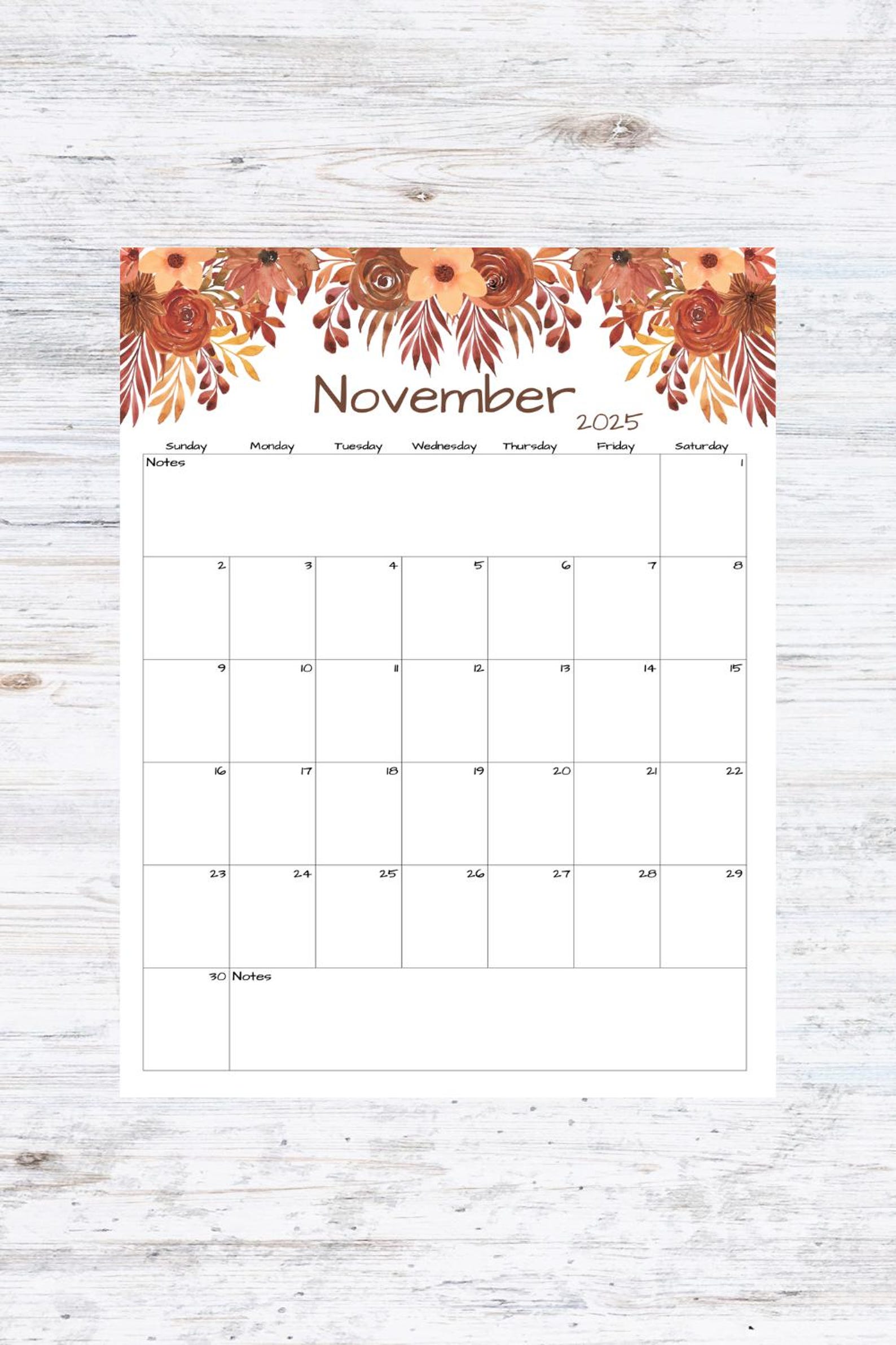 Fillable/editable November 2025 Calendar | November 2025 Printable ...