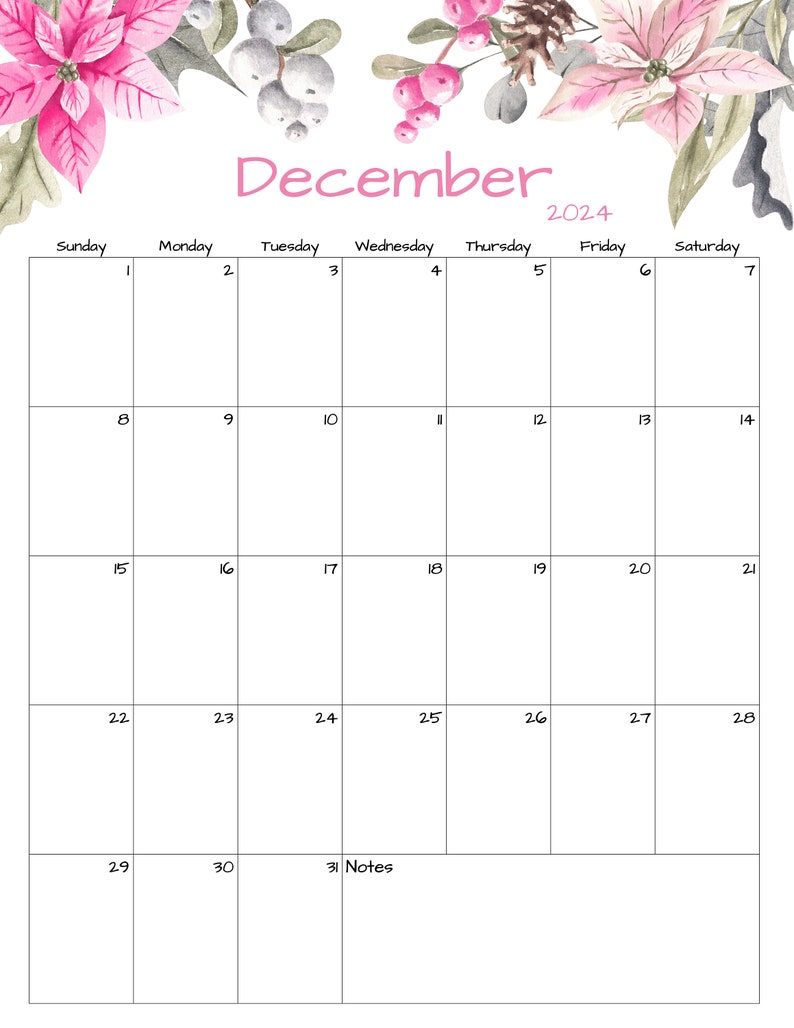 Fillable/editable December Calendar December 2024 Printable - Etsy