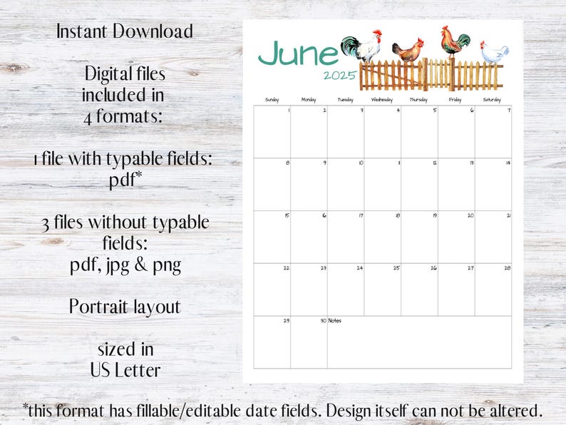 Fillable/editable June Calendar | June 2025 Printable Calendar ...