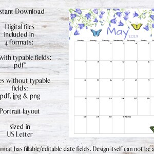 Fillable/editable May Calendar May 2023 Printable Calendar Bluebell ...