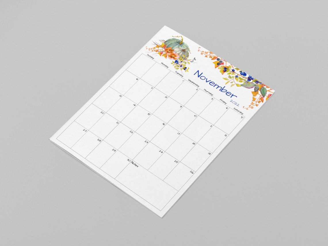 November Calendar November 2022 Printable Calendar Autumn - Etsy