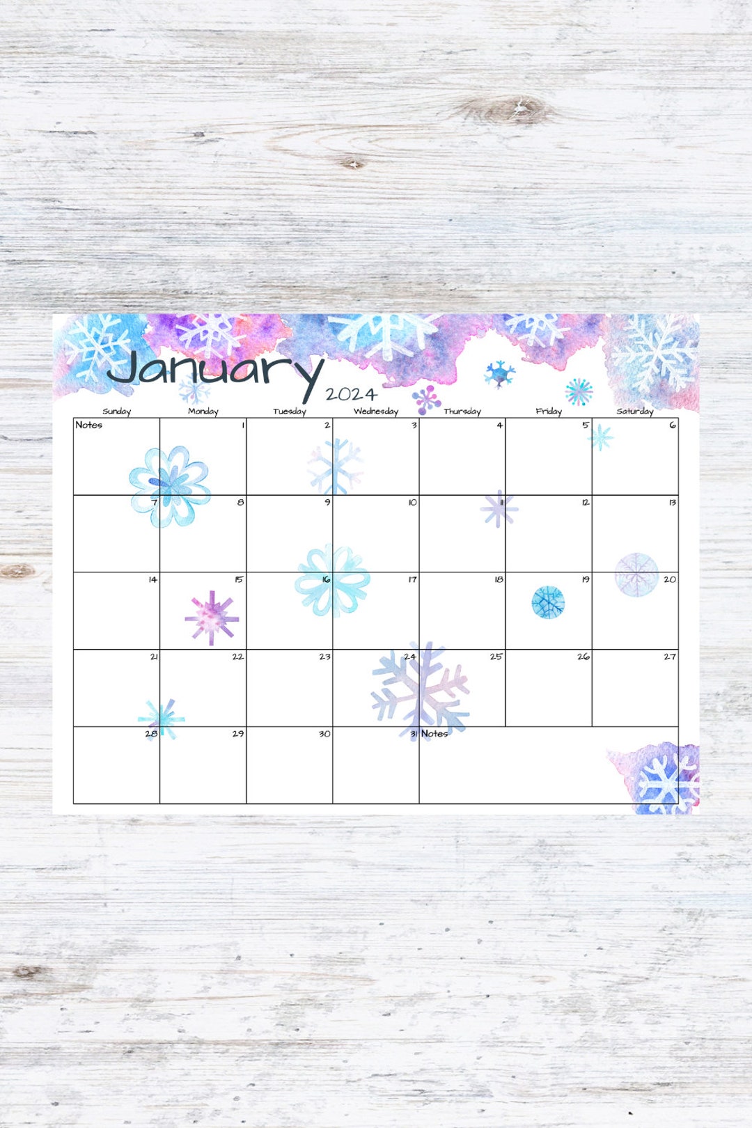 Fillable/editable January Calendar January 2024 Calendar Winter Snow ...