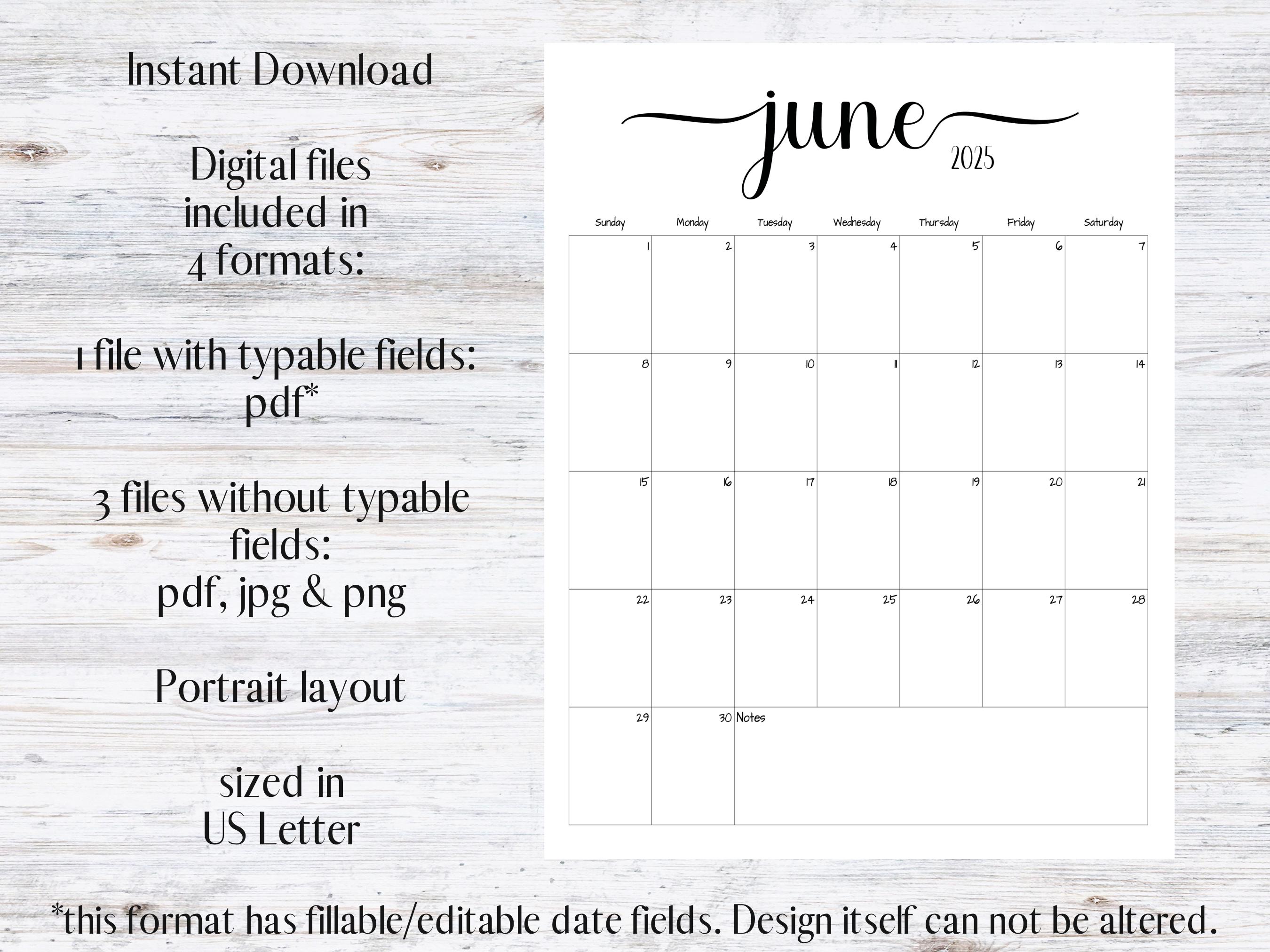 Fillable/editable June 2025 Calendar | June 2025 Calendar | Simple ...