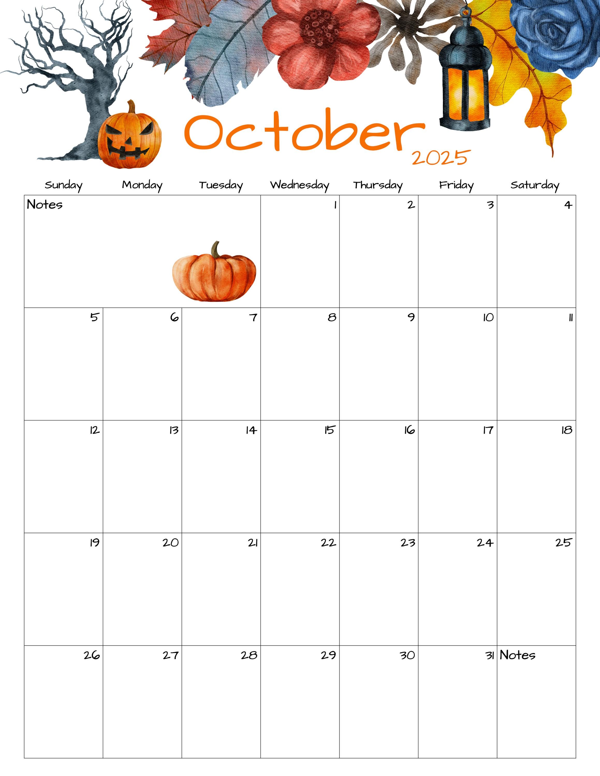 Fillable/editable October Calendar | October 2025 Printable Calendar ...
