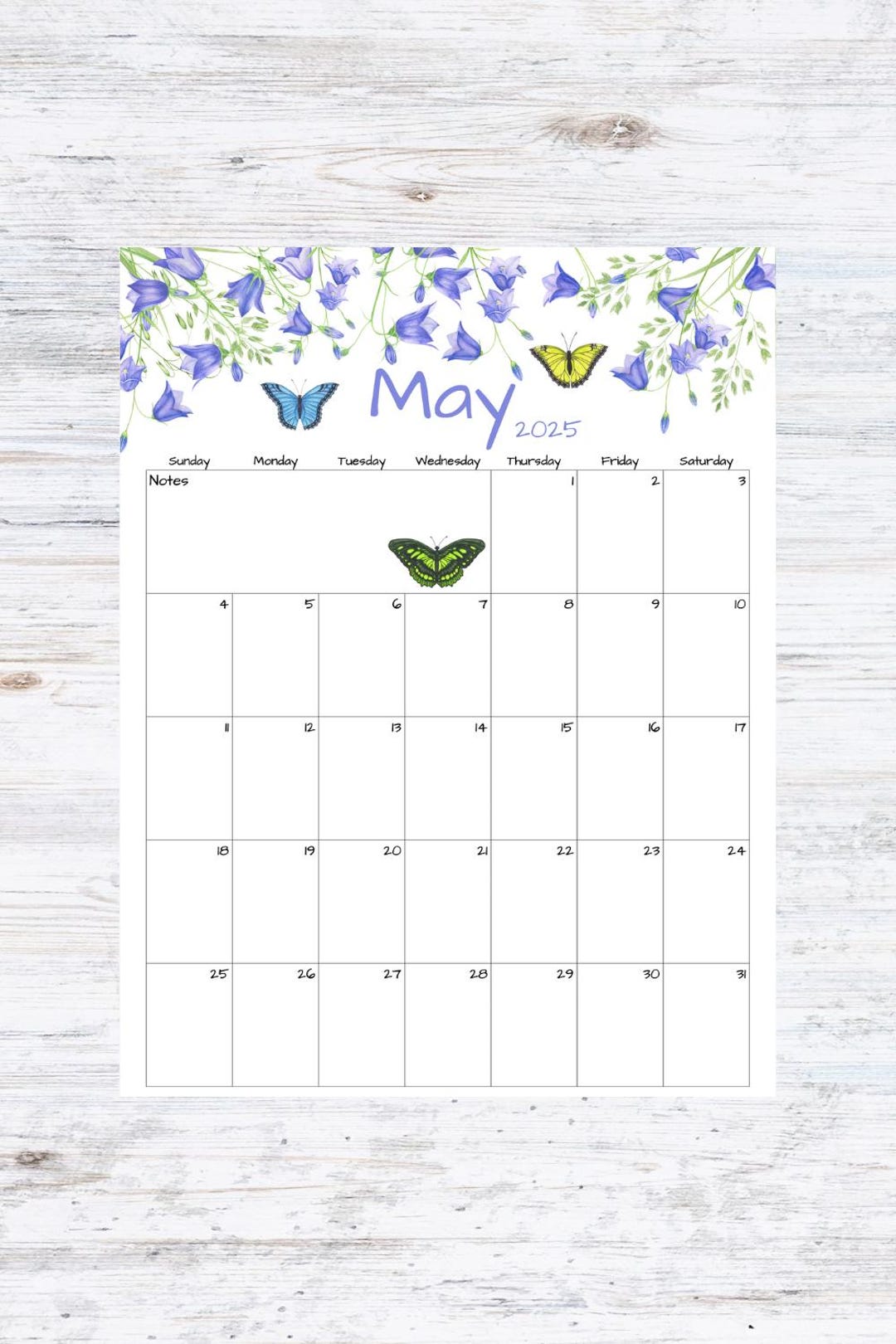 Fillable/editable May Calendar | May 2025 Printable Calendar | Bluebell ...