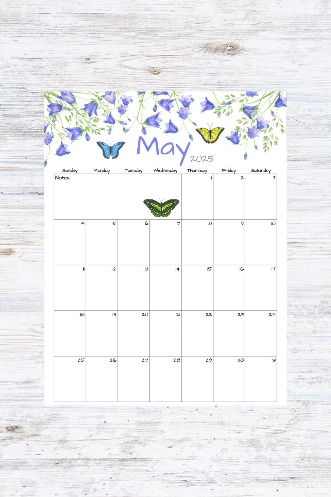 Fillable/editable May Calendar | May 2025 Printable Calendar | Bluebell ...