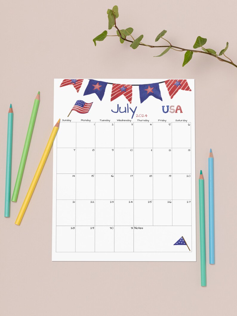 Fillable/editable July Calendar July 2024 Printable Calendar Red, White ...