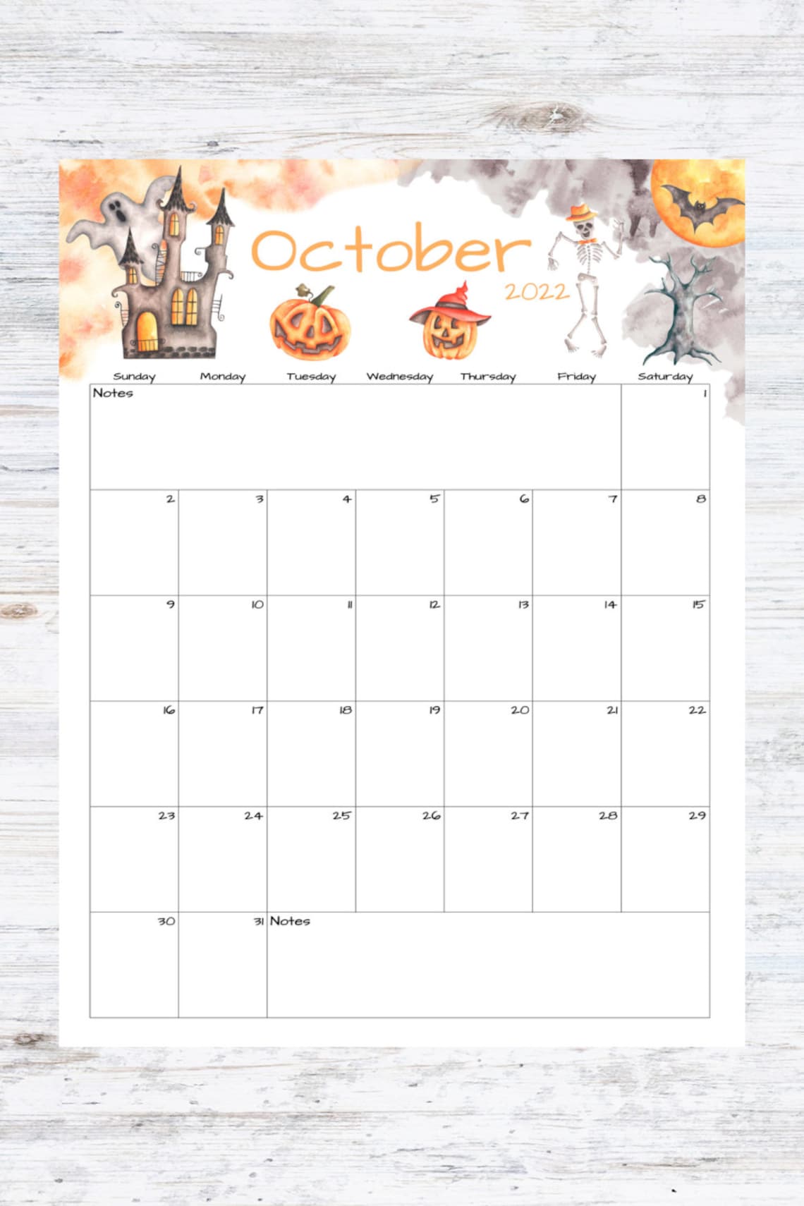 October Calendar October 2022 Printable Calendar Halloween - Etsy