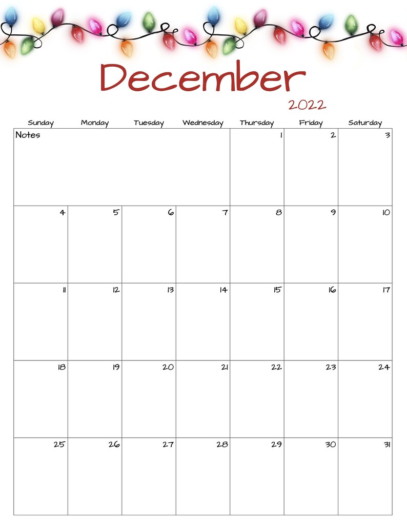 Fillable/editable December Calendar December 2022 Printable - Etsy ...