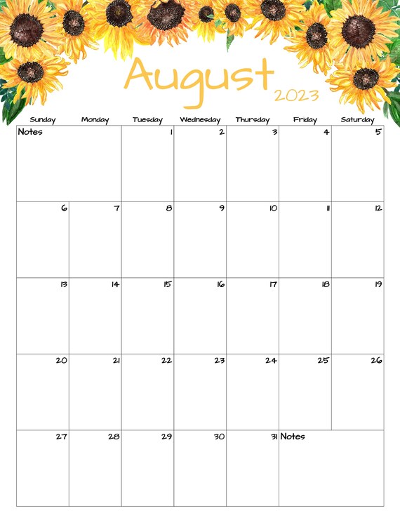 Month Of August Calendar