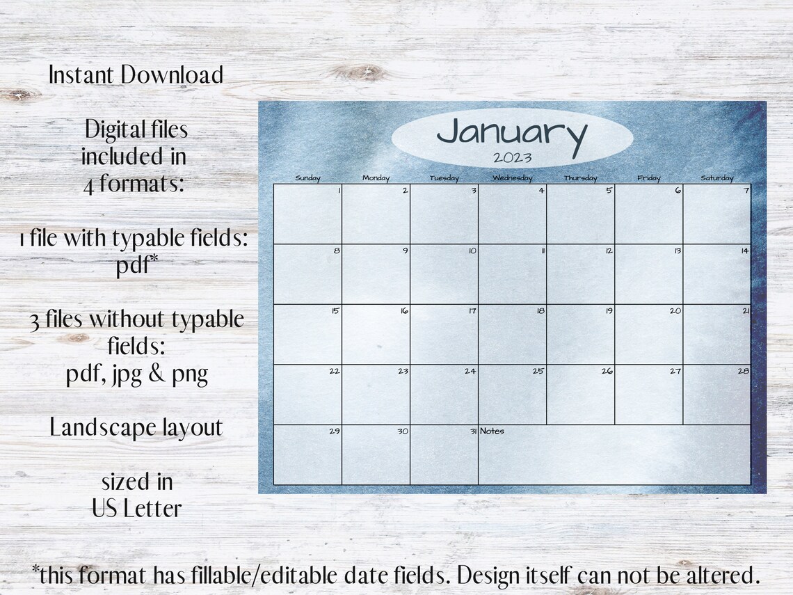 Fillable/editable January Calendar January 2023 Calendar - Etsy