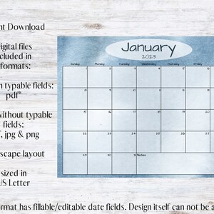 Fillable/editable January Calendar January 2023 Calendar - Etsy