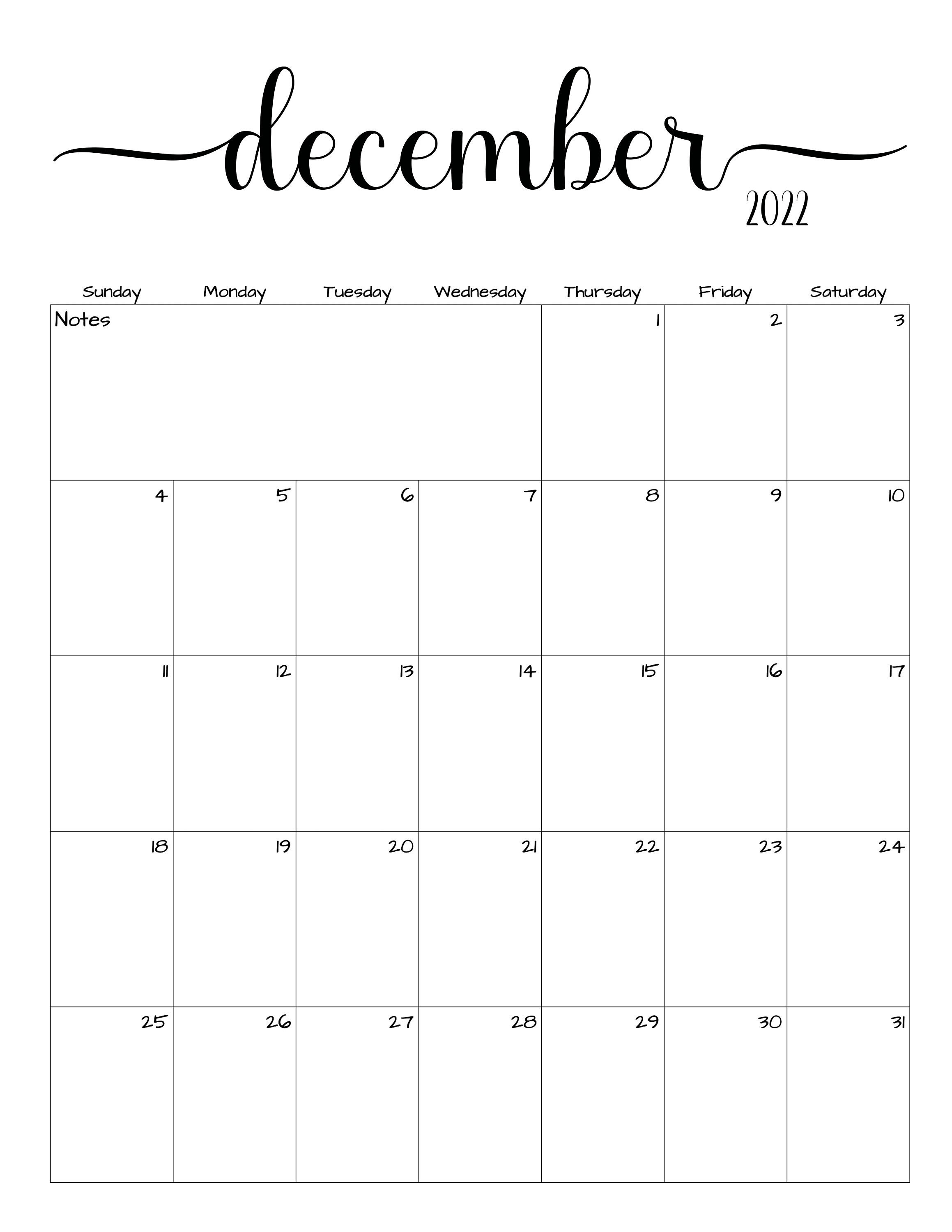 December 2022 Calendar Printable Pdf