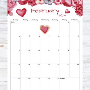 Fillable/editable February Calendar February 2024 Calendar Valentine ...