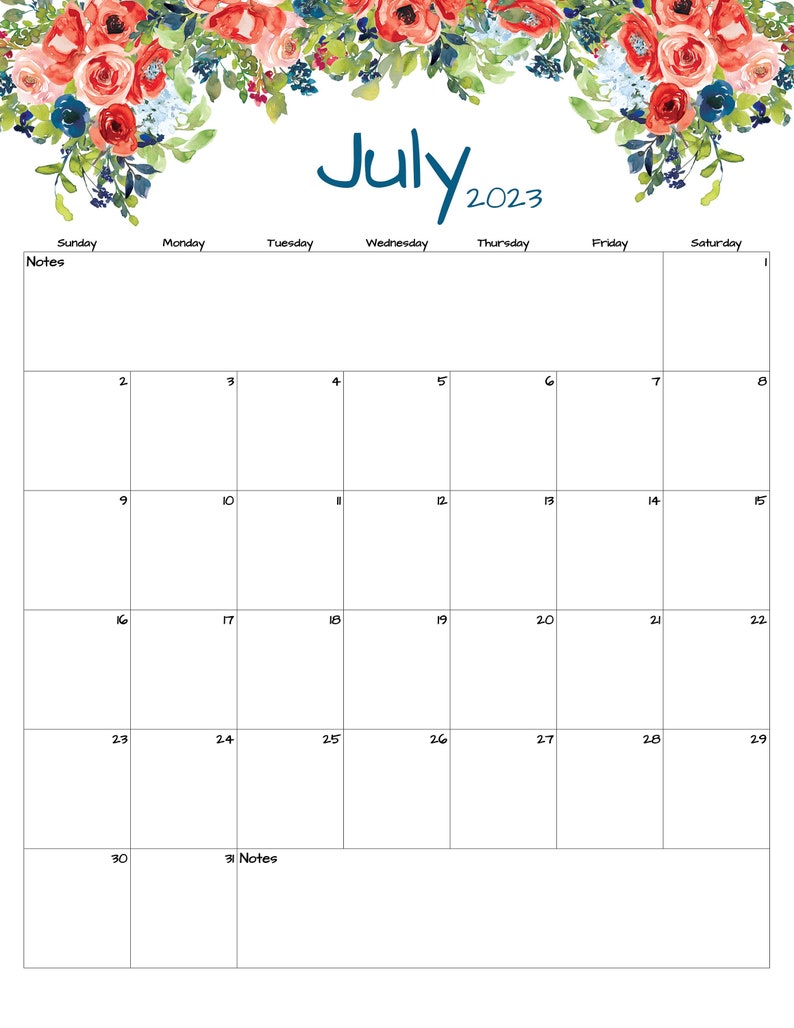 Fillable/editable July Calendar July 2023 Printable Calendar - Etsy