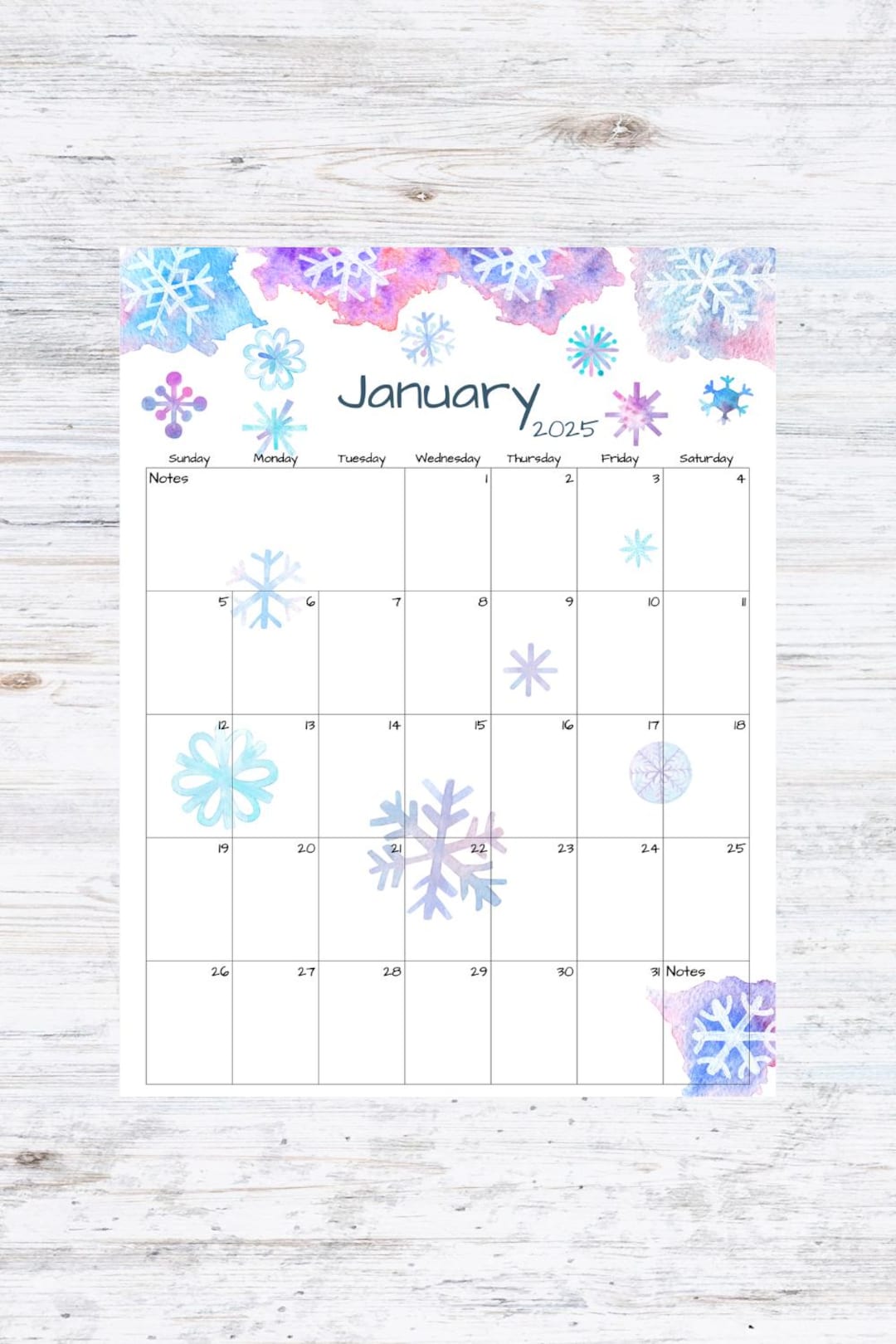 Fillable/editable January Calendar January 2025 Calendar Winter Snow ...