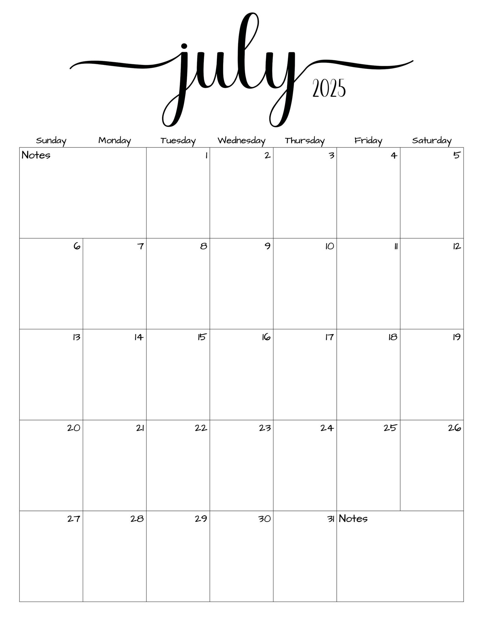 Fillable/editable July 2025 Calendar | July 2025 Calendar | Simple ...