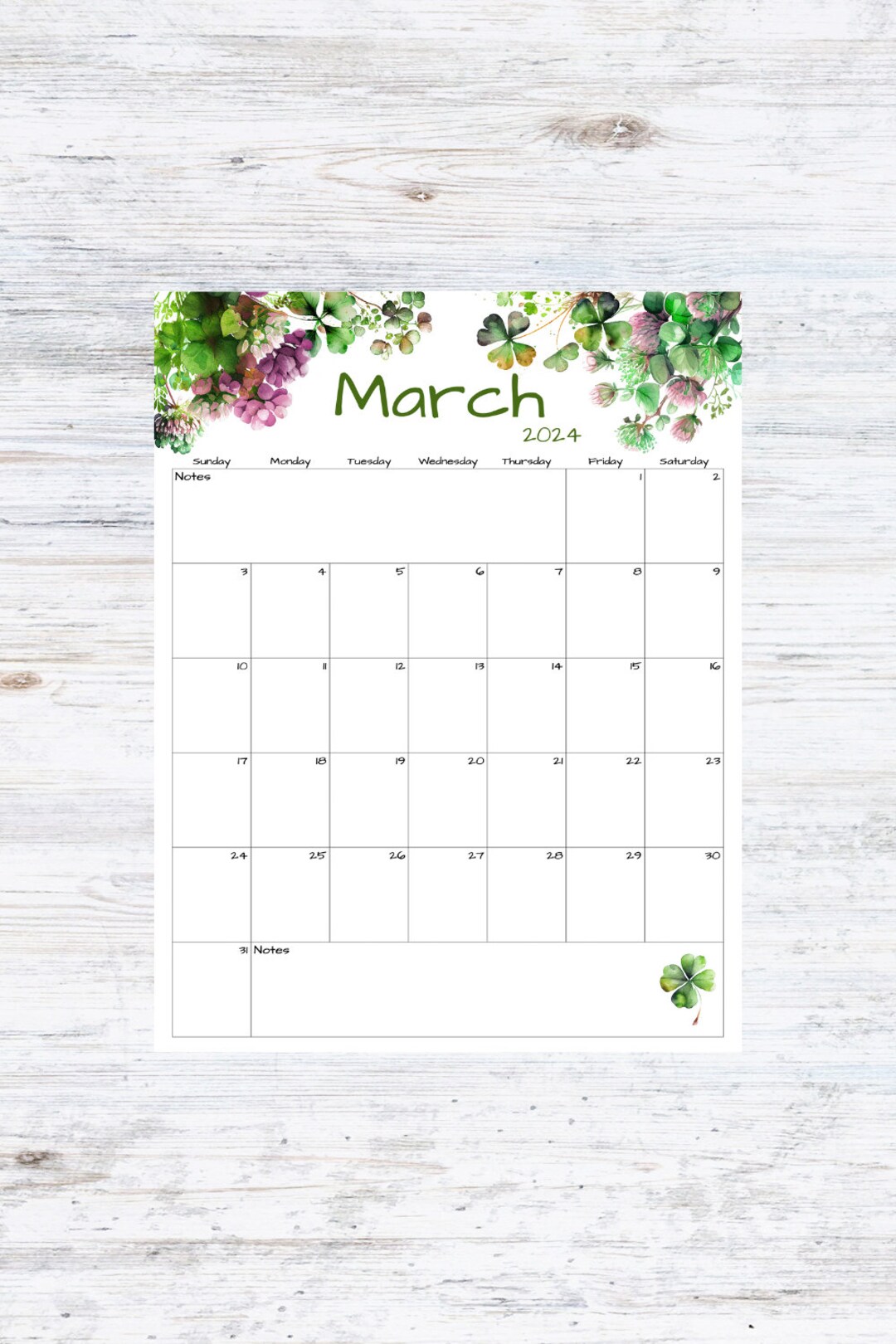 Fillable/editable March Calendar March 2024 Printable Calendar Shamrock ...