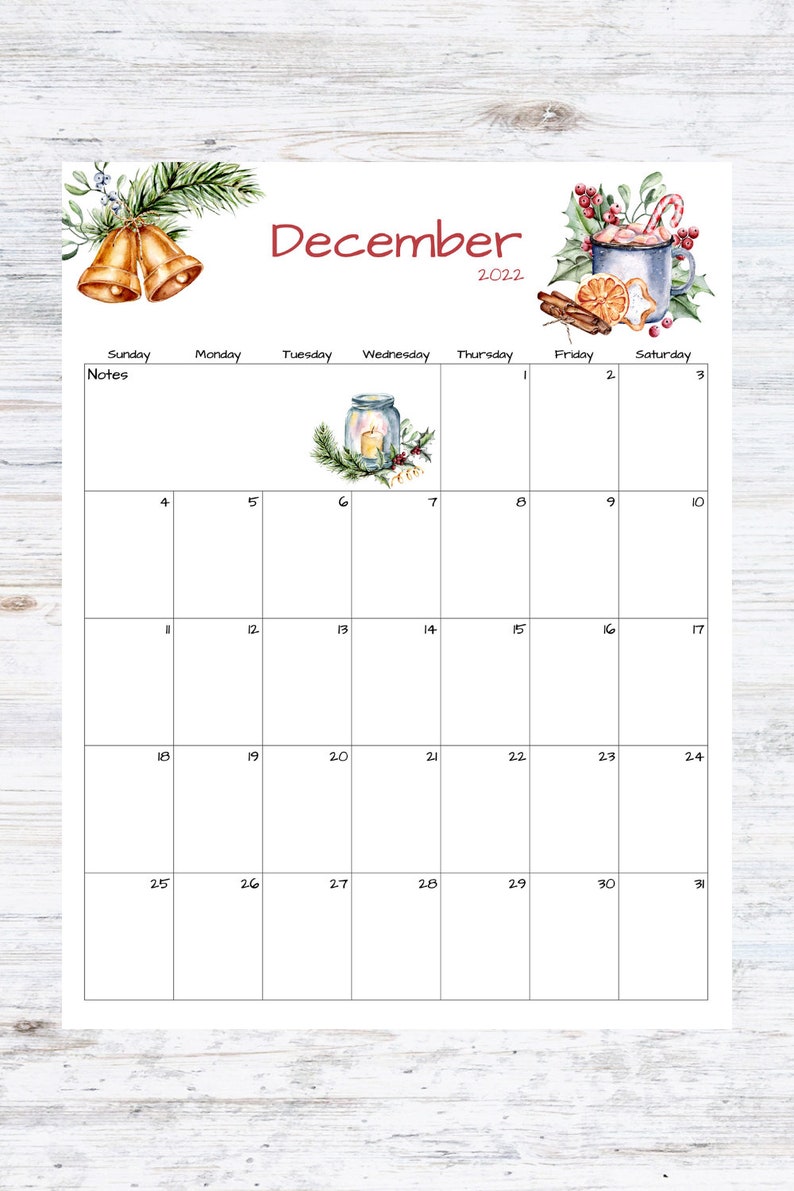 Fillable/editable December Calendar December 2022 Printable - Etsy