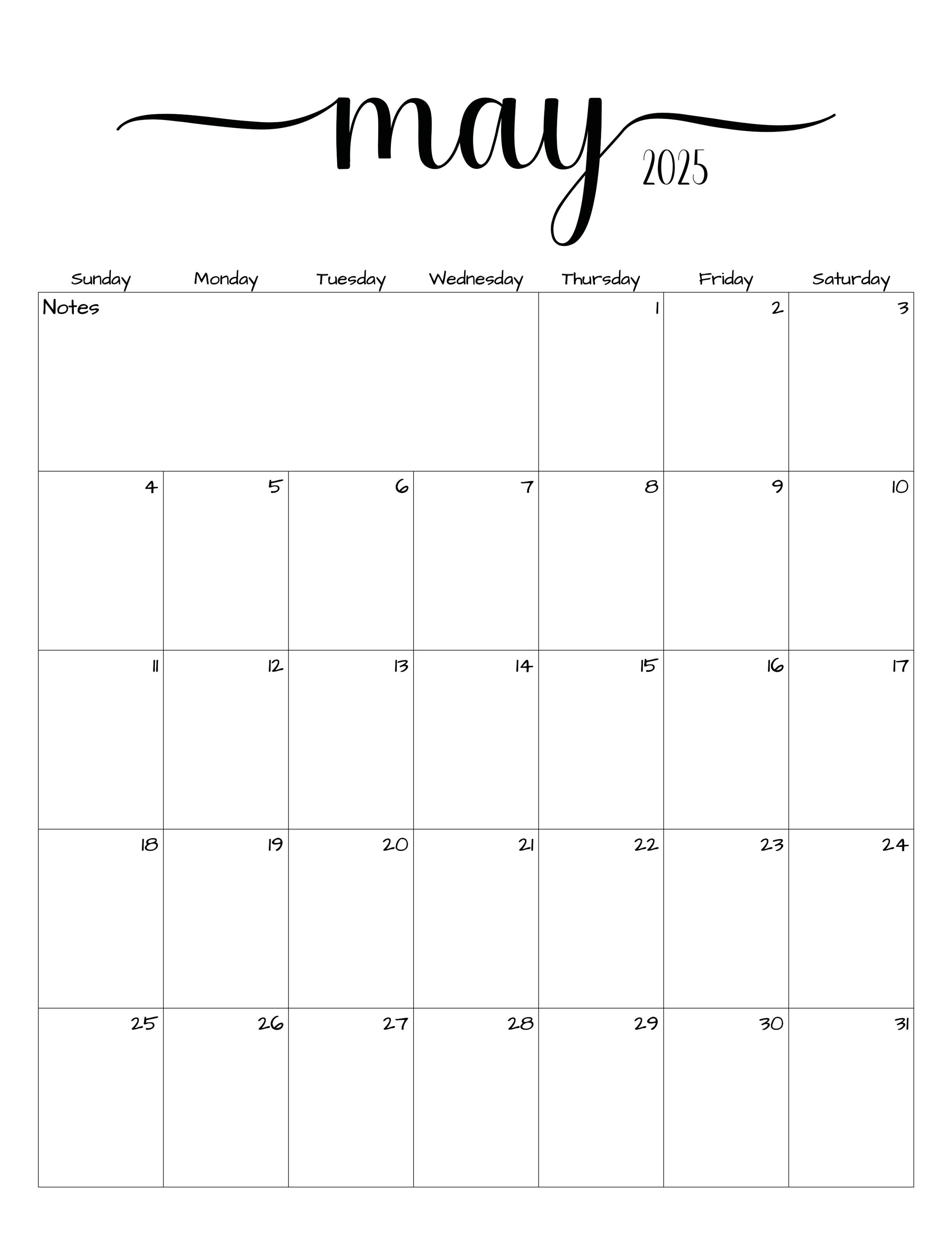 Fillable/editable May 2025 Calendar | May 2025 Calendar | Simple Script ...
