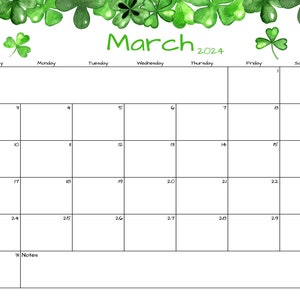 Fillable/editable March Calendar March 2024 Printable Calendar Shamrock ...