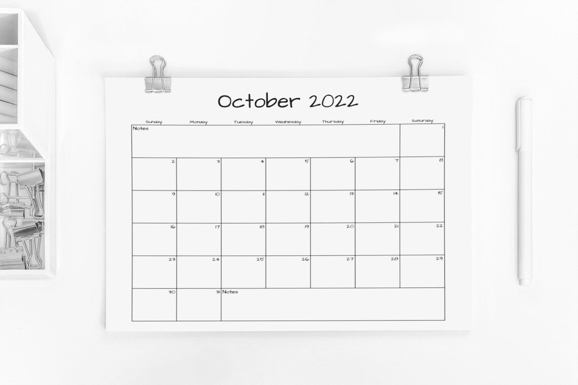 October Calendar october 2022 Printable Calendar Simple - Etsy