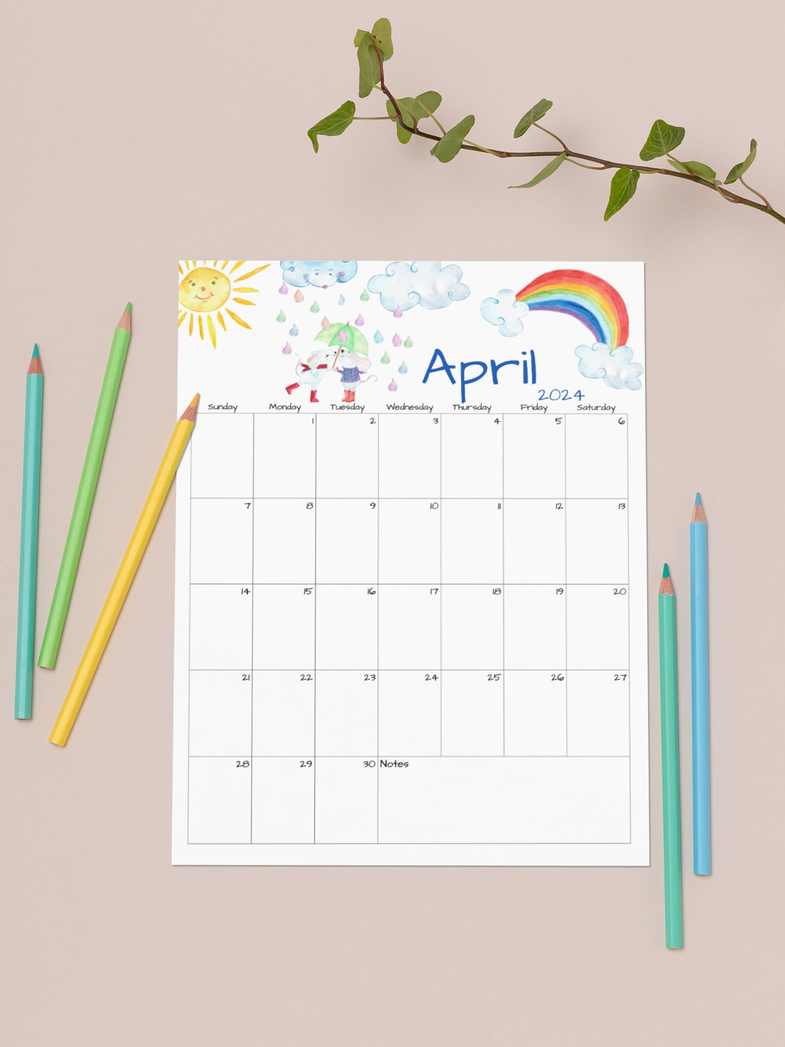 Fillable/editable April Calendar April 2024 Printable Calendar Spring ...