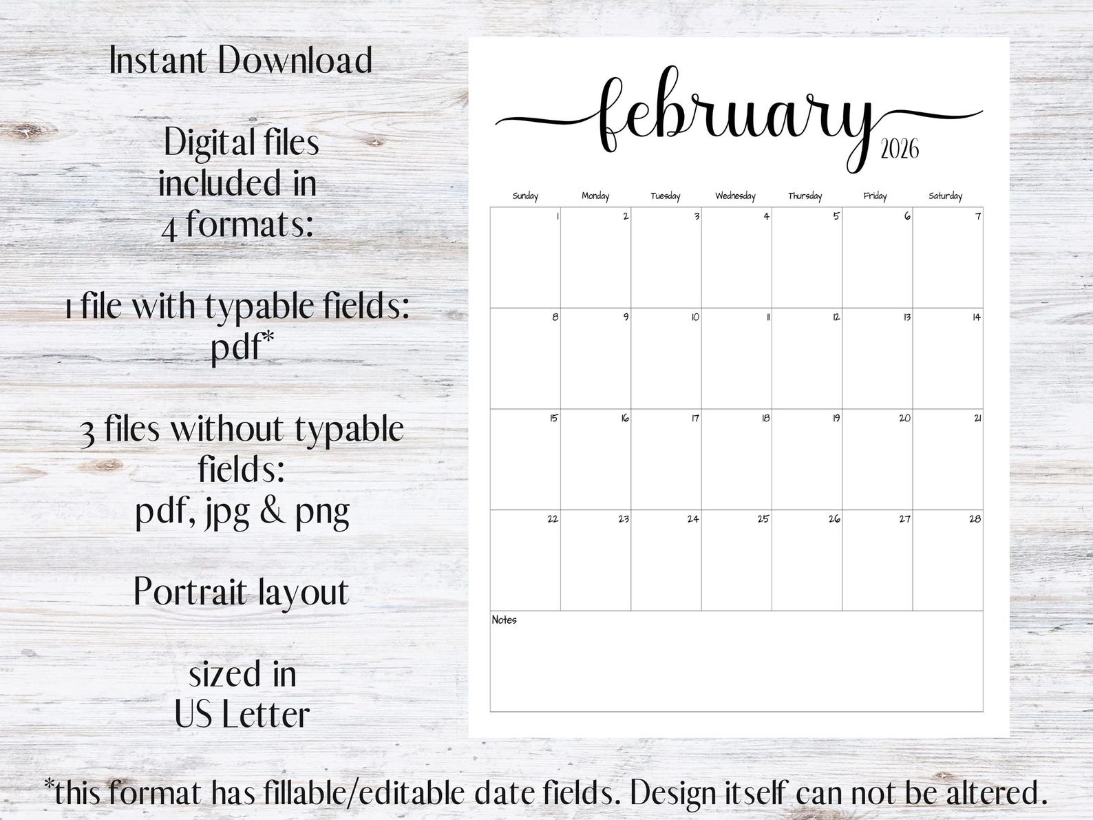 Fillable/editable February 2026 Calendar | February 2026 Calendar ...